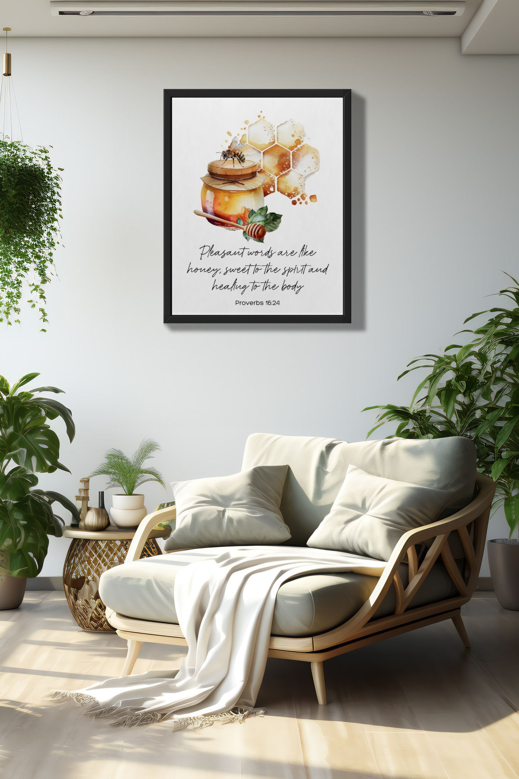 Honey Bee Bible Verse Wall Art Bumble Bee Poster Honeycomb Garden Decor ...