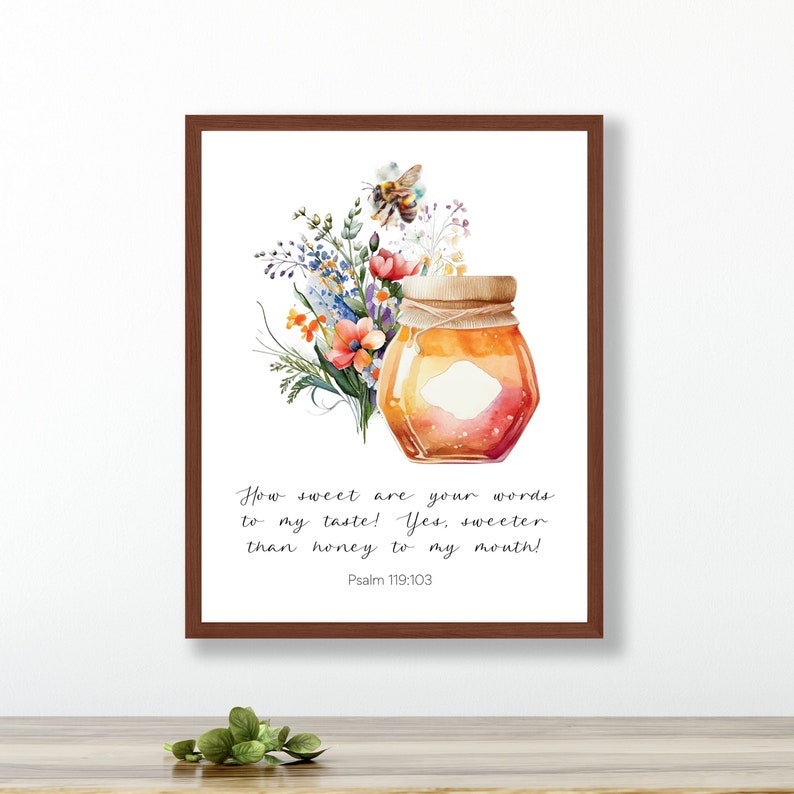 Honey Bee Bible Verse Poster Nature Honeybee Floral Wall Art Bumble Bee ...