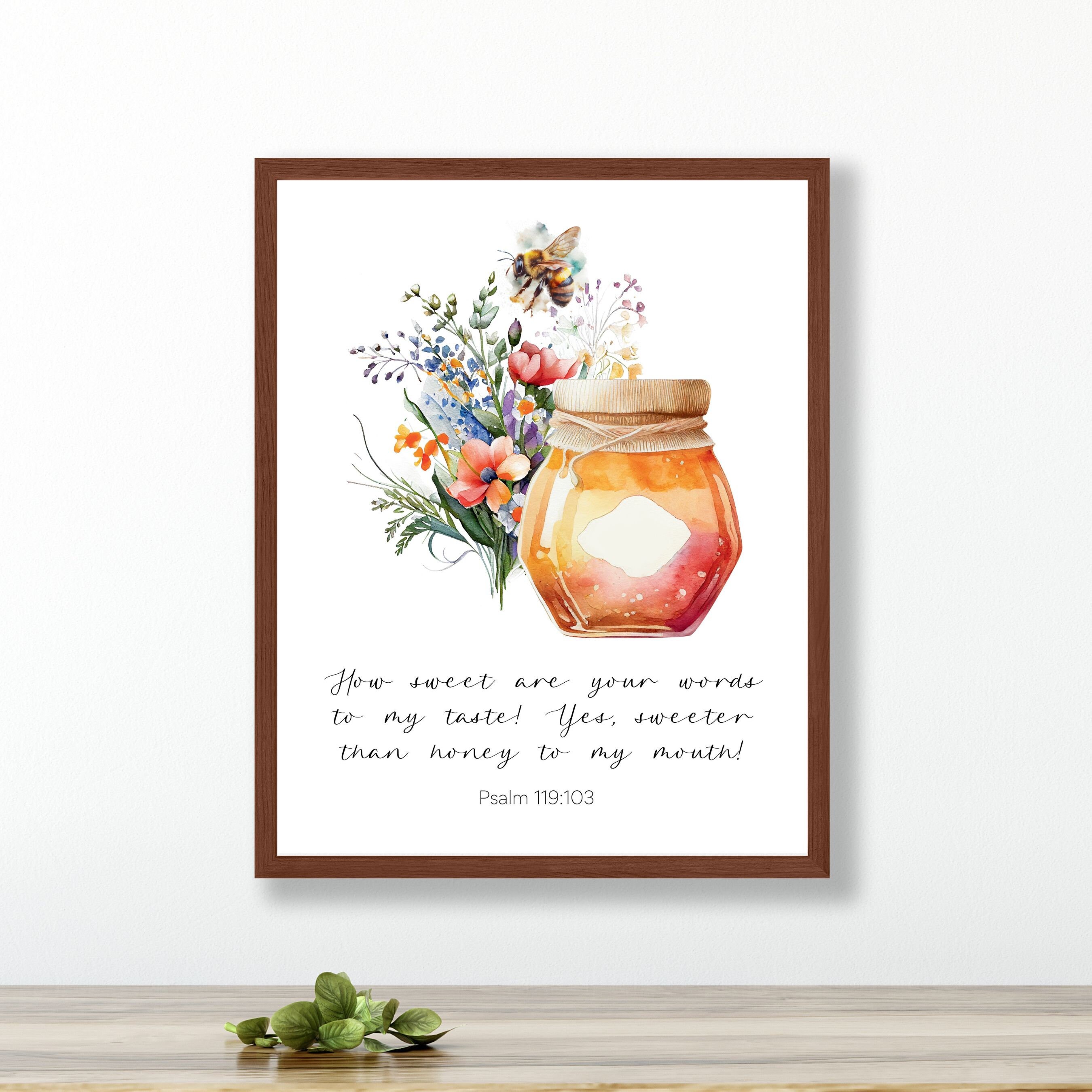 Honey Bee Bible Verse Poster Nature Honeybee Floral Wall Art Bumble Bee ...