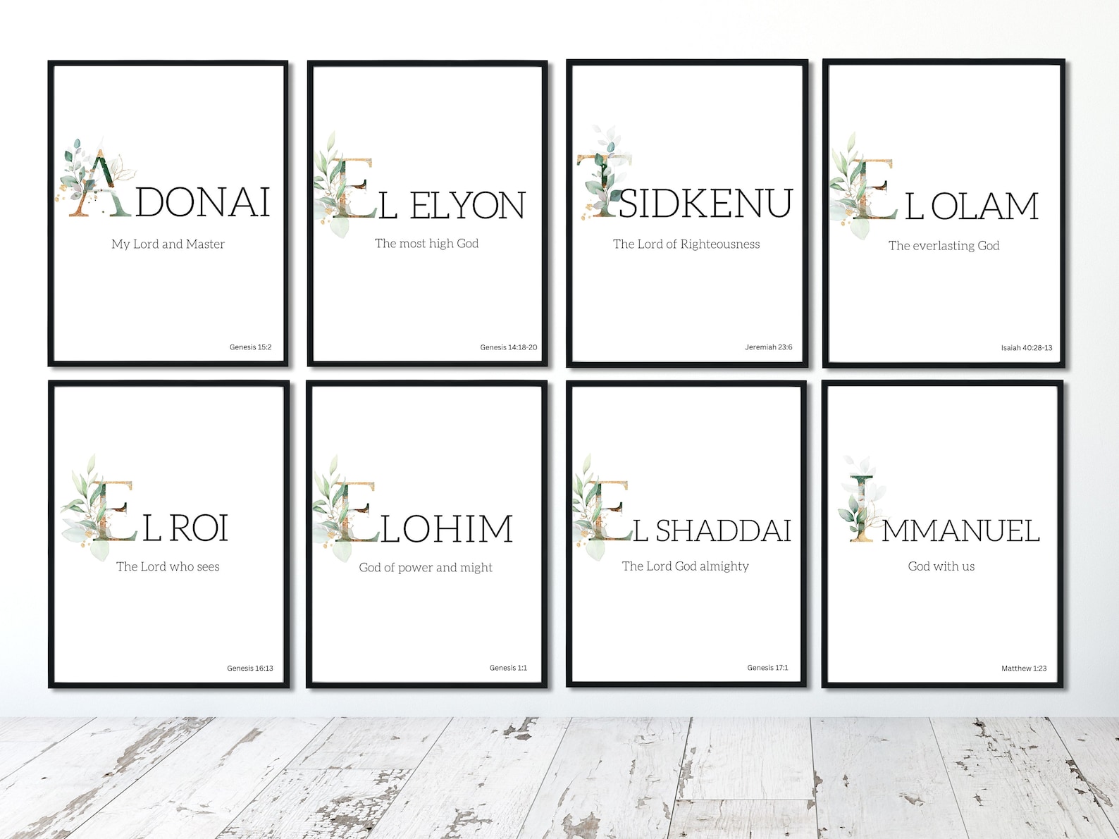 Names of God Wall Art Set of 8 Christian Decor Botanical Minimal ...