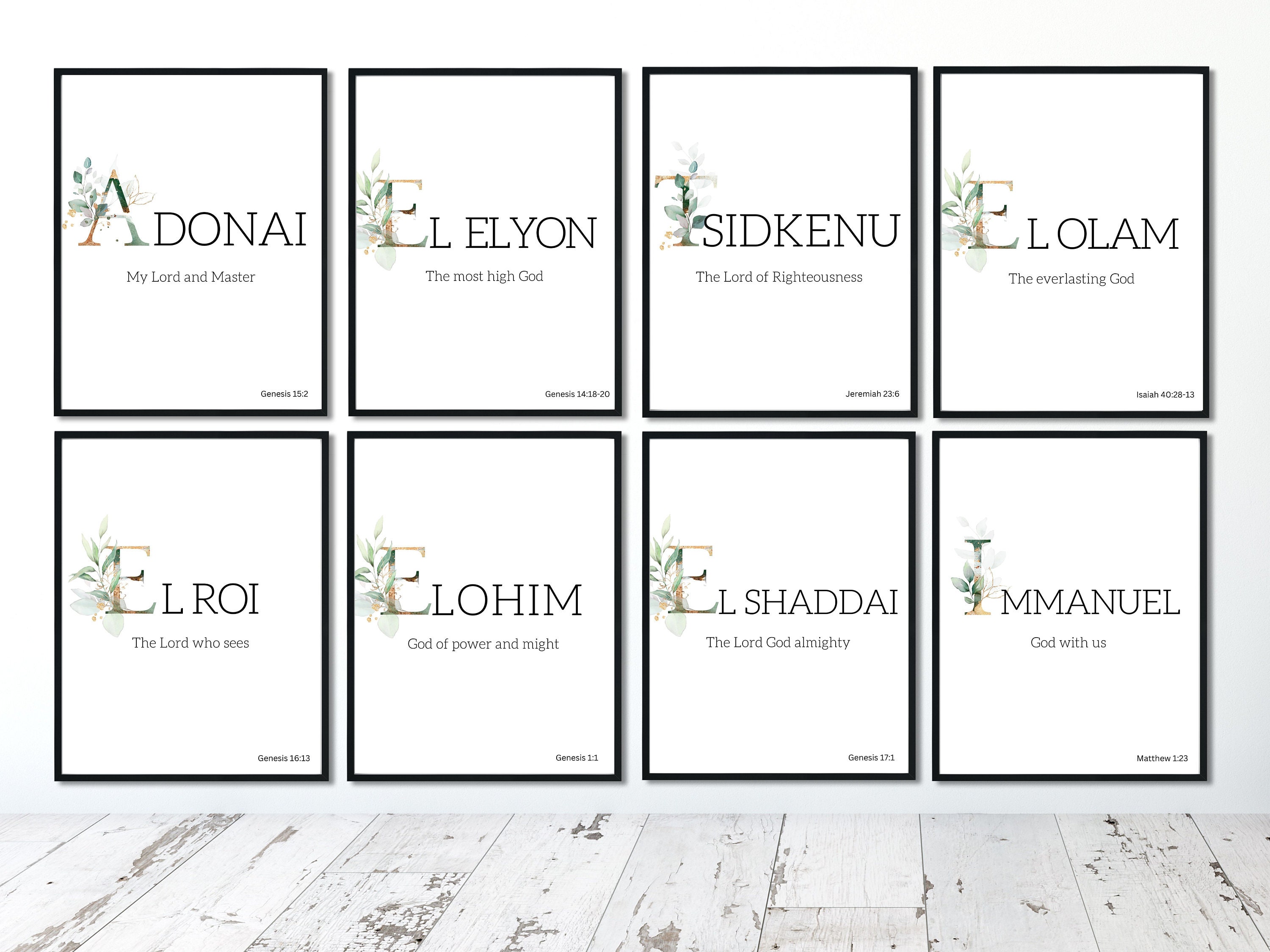 Names of God Wall Art Set of 8 Christian Decor Botanical Minimal ...