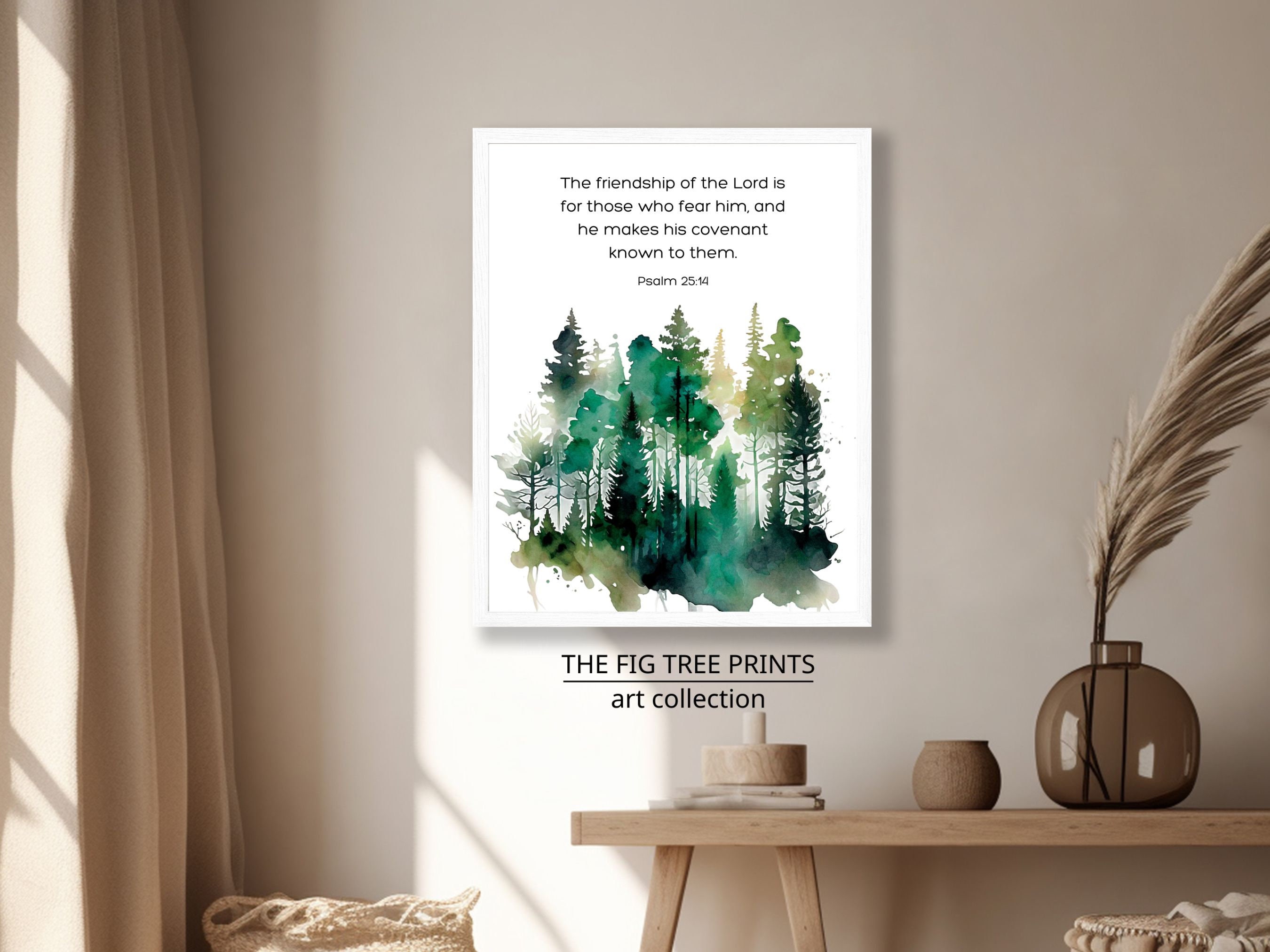 Modern Christian Artwork Forest Bible Verse Home Decor Watercolor ...