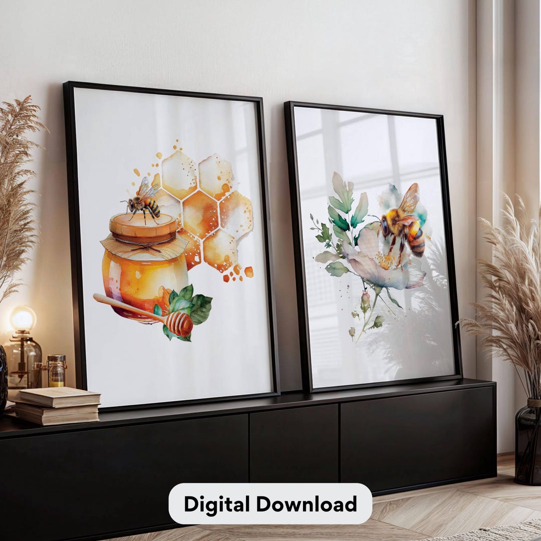 Bumble Bee Artwork Set of 2 Gallery Wall Art Honey Bee Garden Decor ...