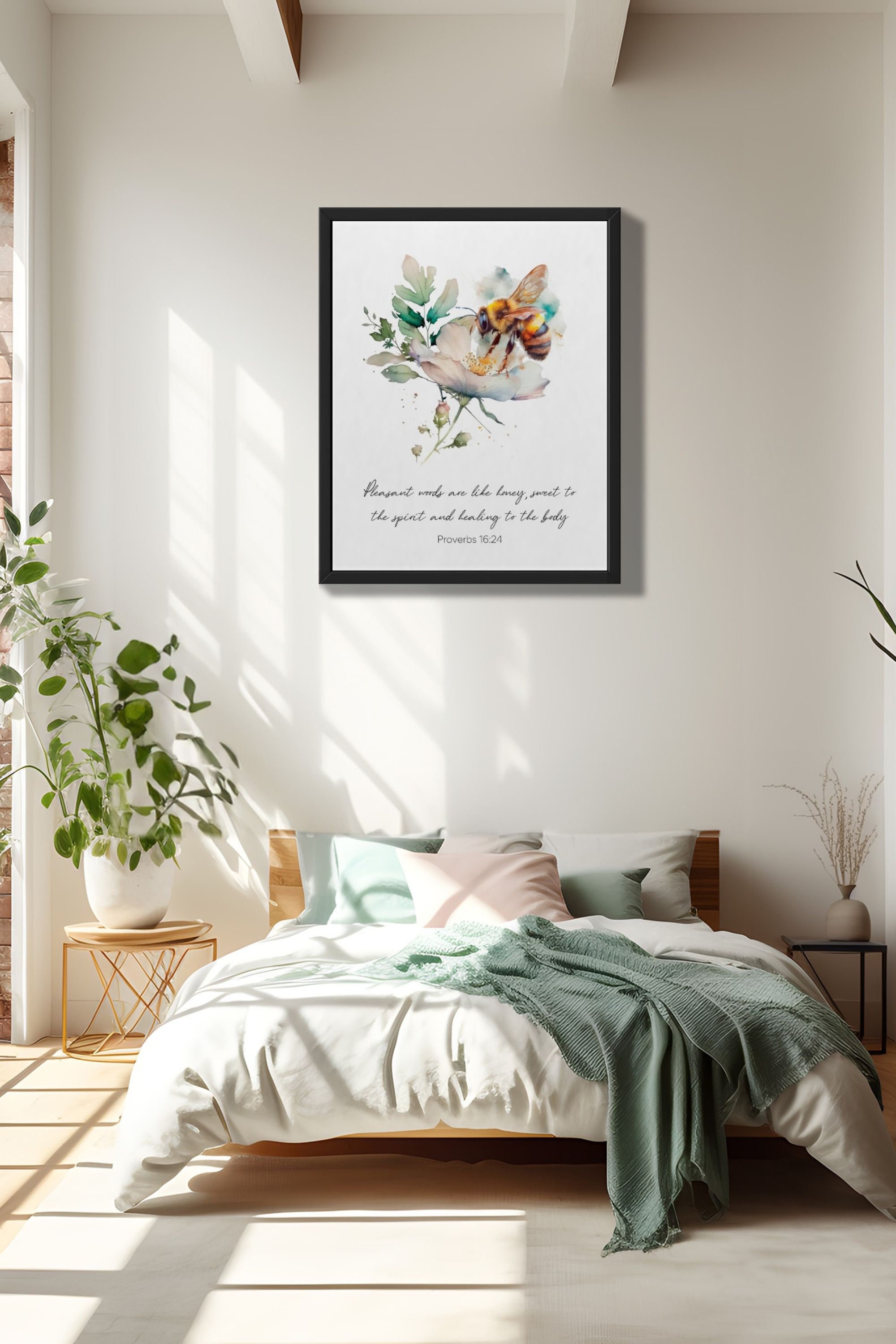 Honey Bee Poster Christian Wall Art Bible Verse Bumble Bee Floral ...