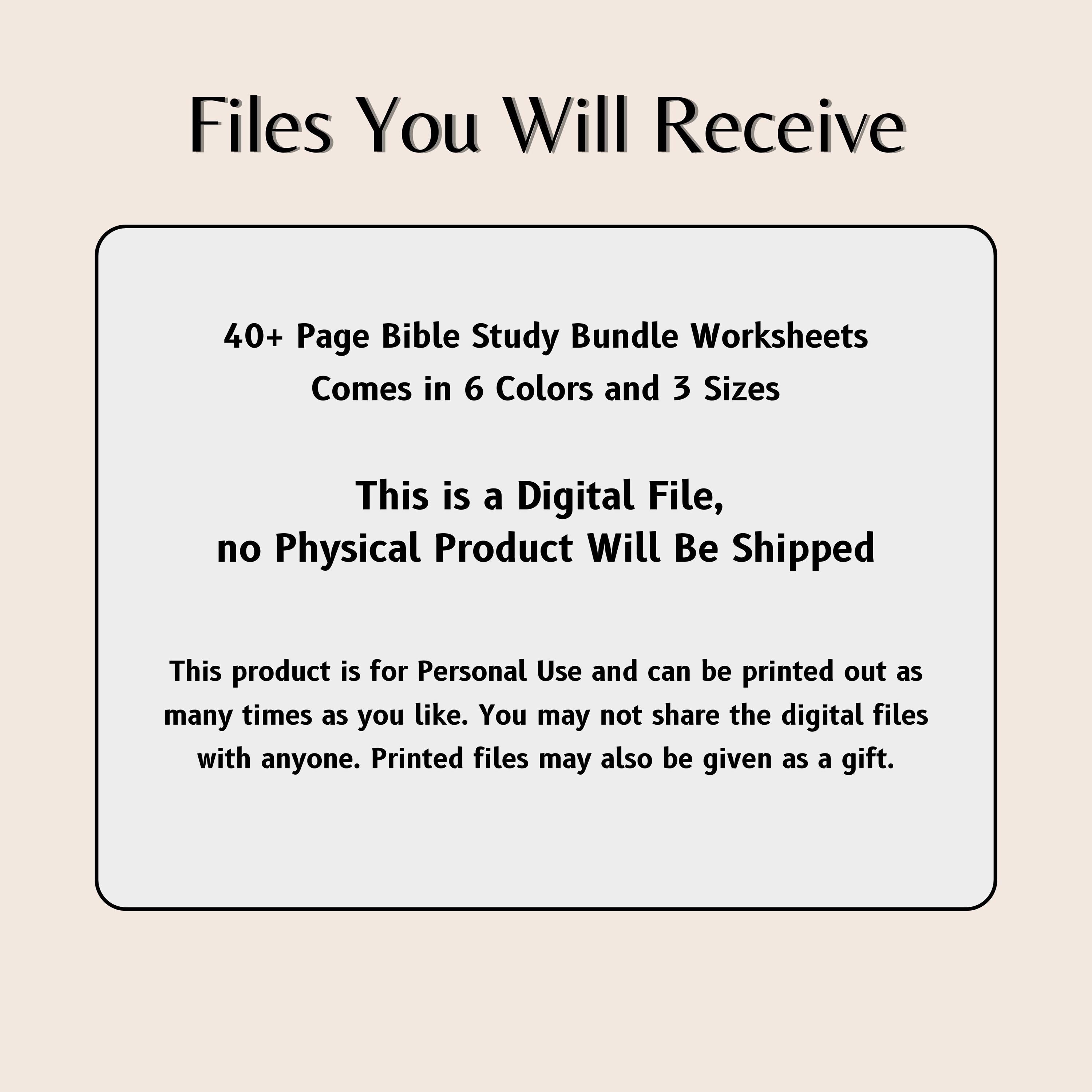 Bible Study Worksheet Bundle Beginner Scripture Research Template Small ...