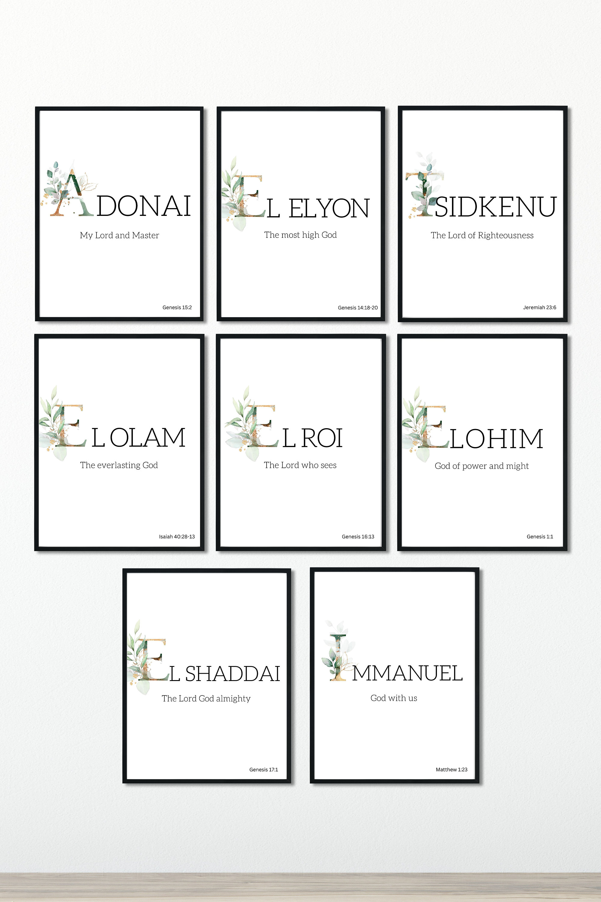 Names of God Wall Art Set of 8 Christian Decor Botanical Minimal ...