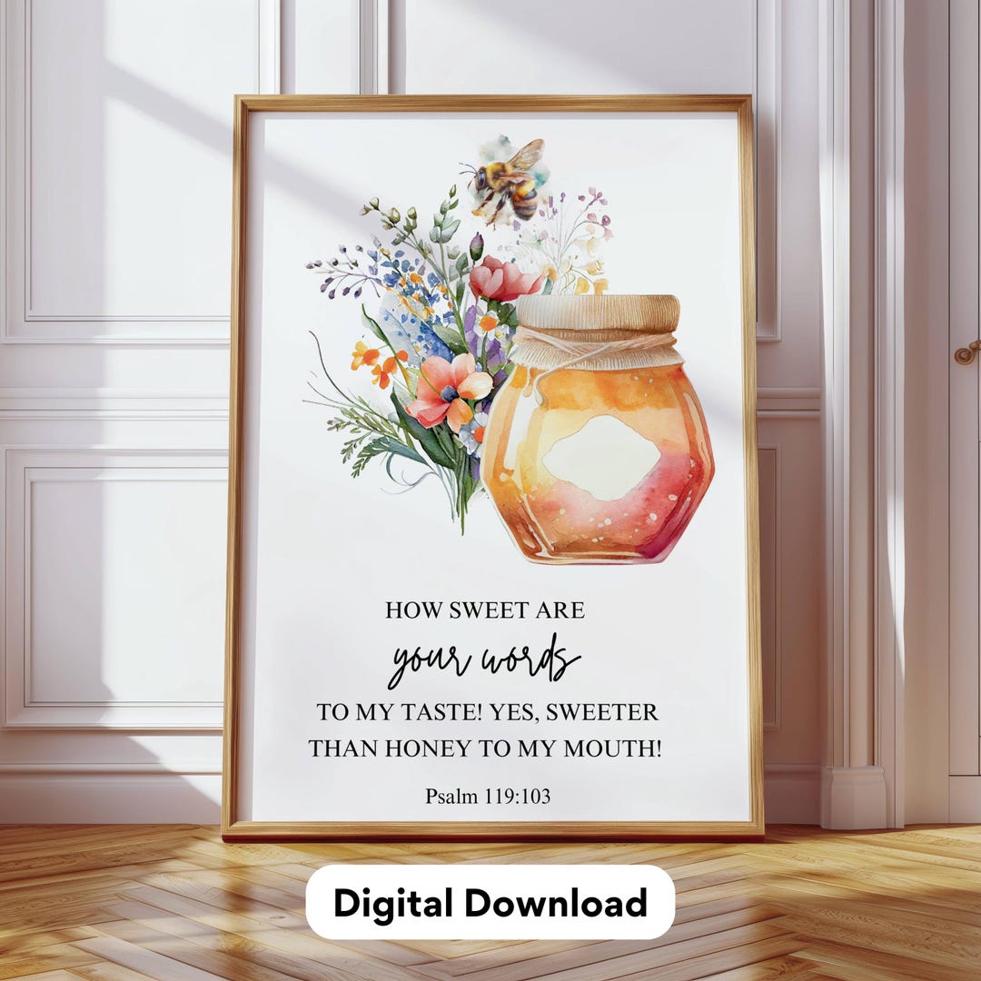 Honey Jar Wall Art Print Bible Verse Honey Bee Floral Home Decor ...