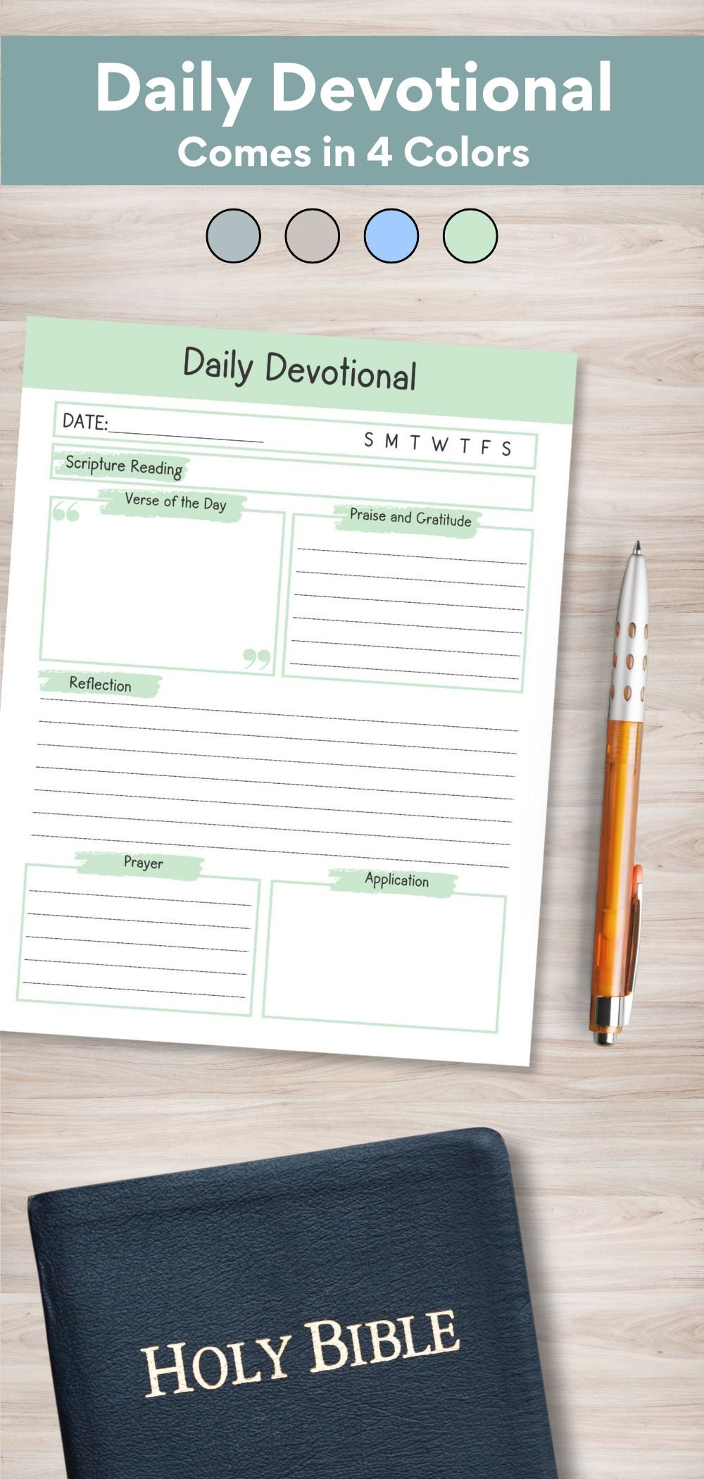 Daily Devotional Printable Planner Christian Quiet Time Devotions Simple Scripture Study Guide ...