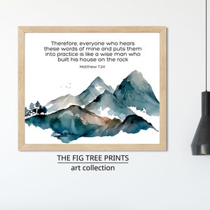 Bible Verse Nature Wall Art Christian Watercolor Mountain Home Decor ...