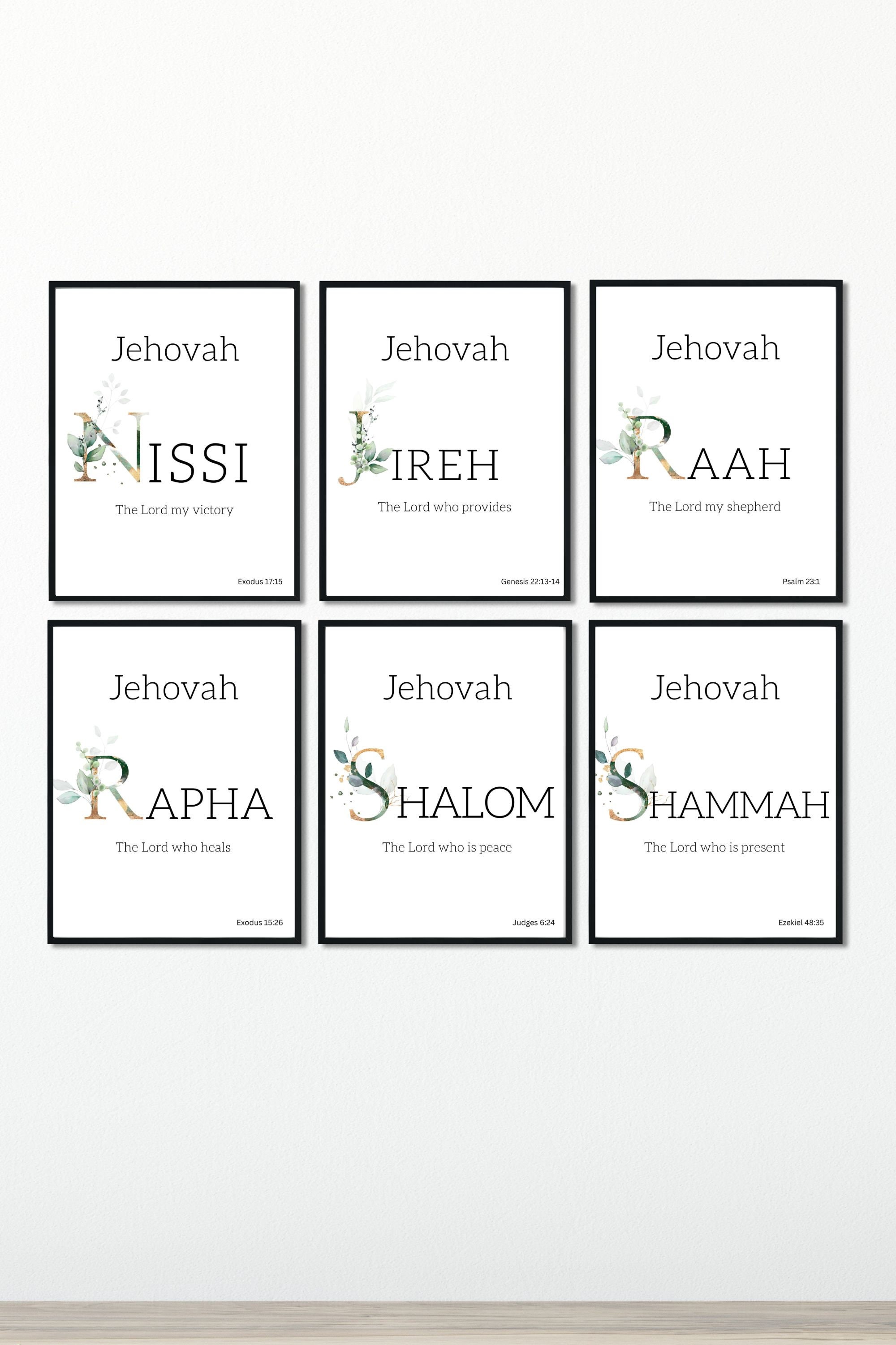 Names of God Christian Wall Decor Set of 6 Botanical Print Modern ...