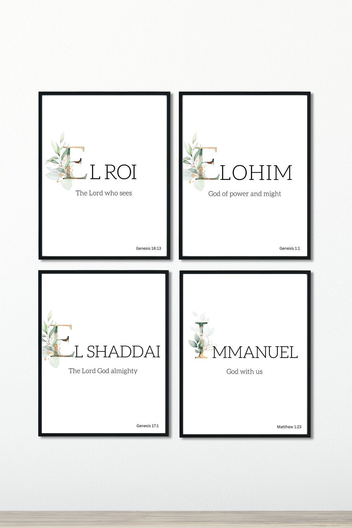 Names of God Wall Art Set of 8 Christian Decor Botanical Minimal ...