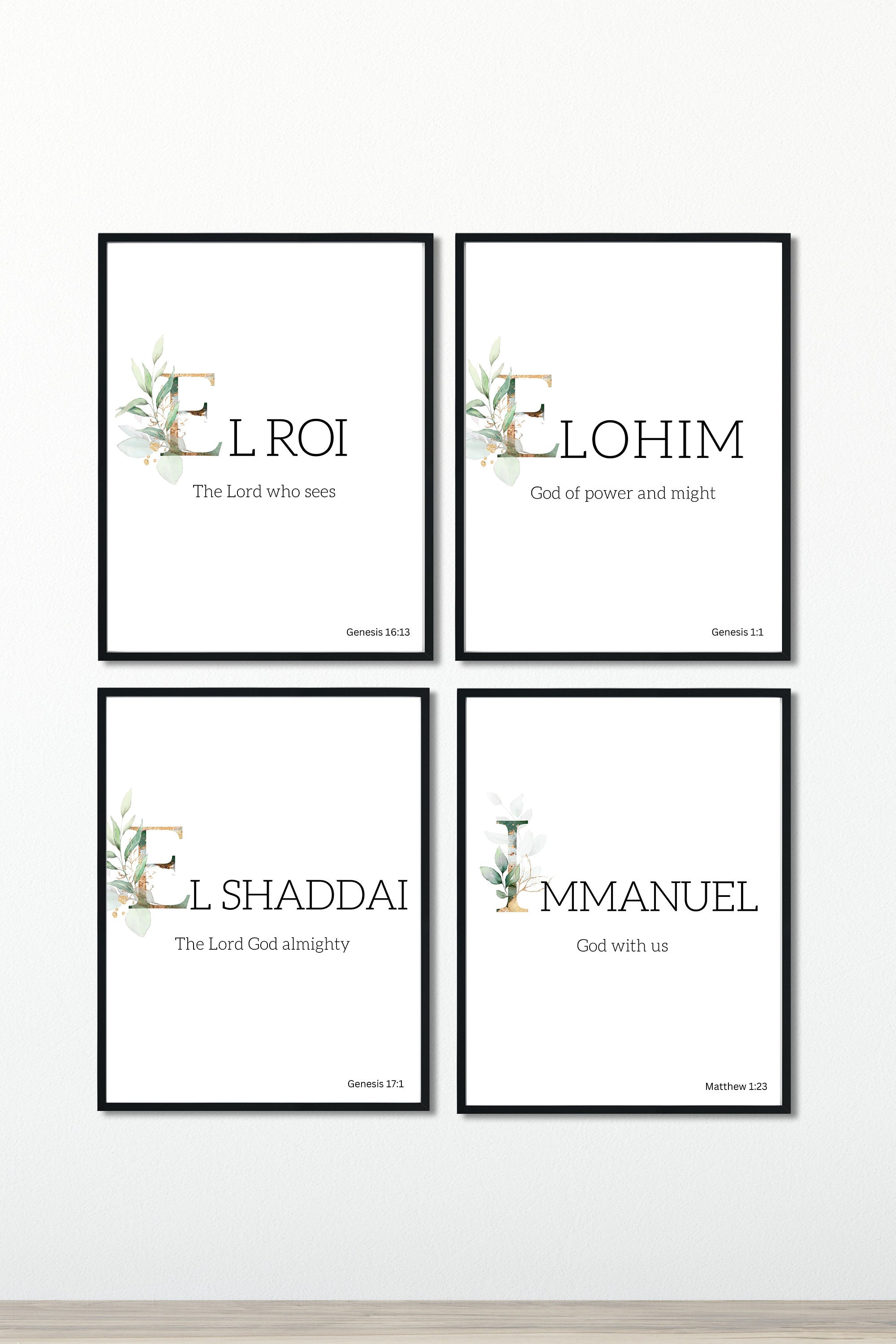 Names of God Wall Art Set of 8 Christian Decor Botanical Minimal ...