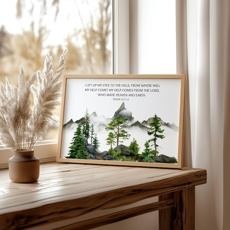 Bible Verse Poster Scenery Wall Art Mountains Trees Nature Home Decor ...