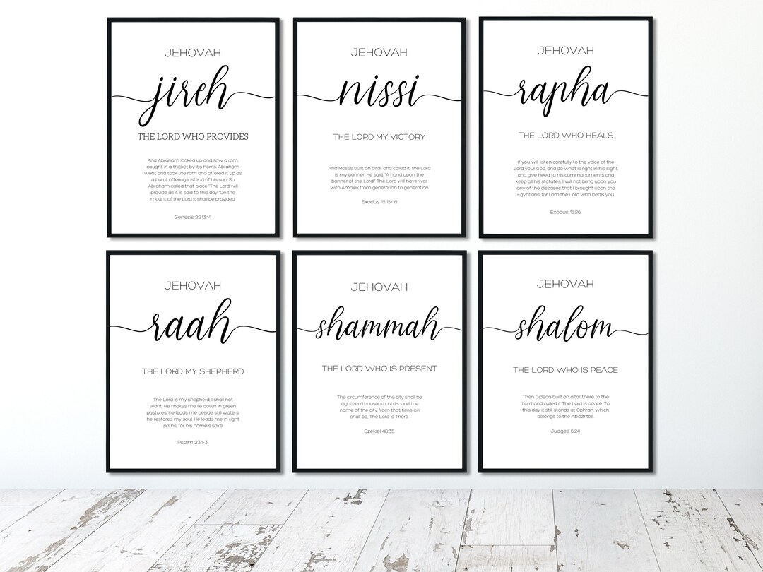 Bible Verse Gallery Names of God Set of 6 Christian Wall Art Typography ...