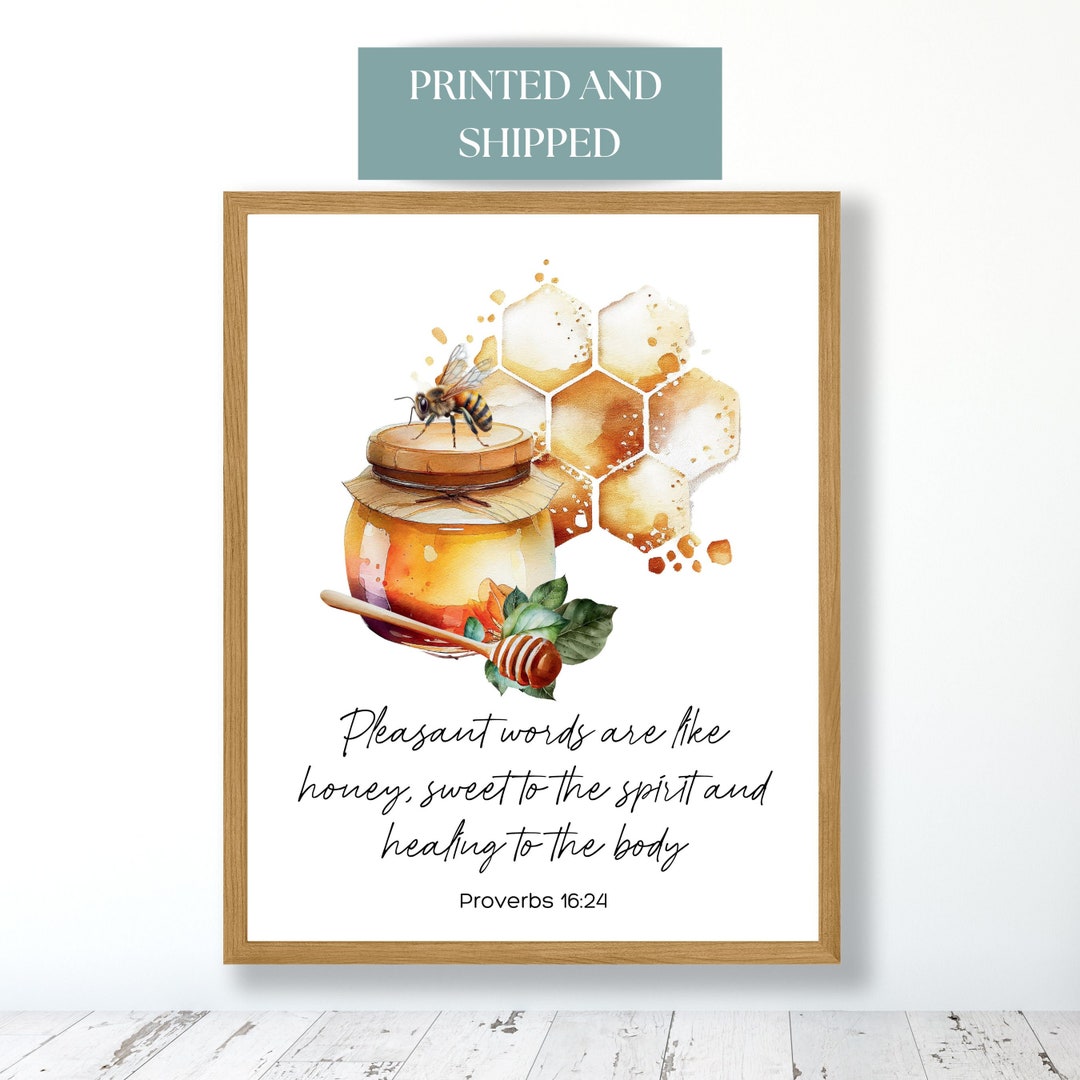 Christian Home Decor Honey Bee Printed Poster Bible Verse Honeycomb Art ...