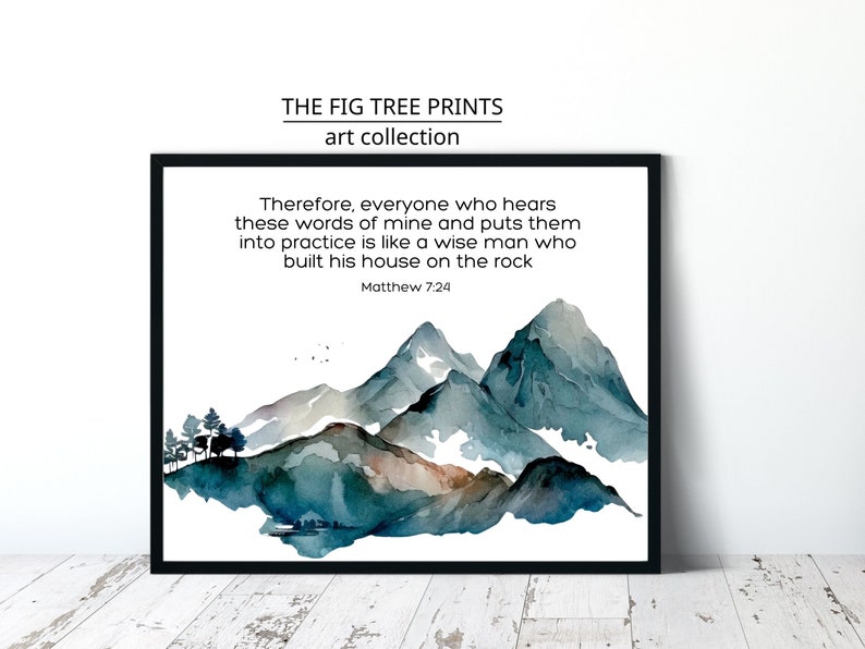 Bible Verse Nature Wall Art Christian Watercolor Mountain Home Decor ...