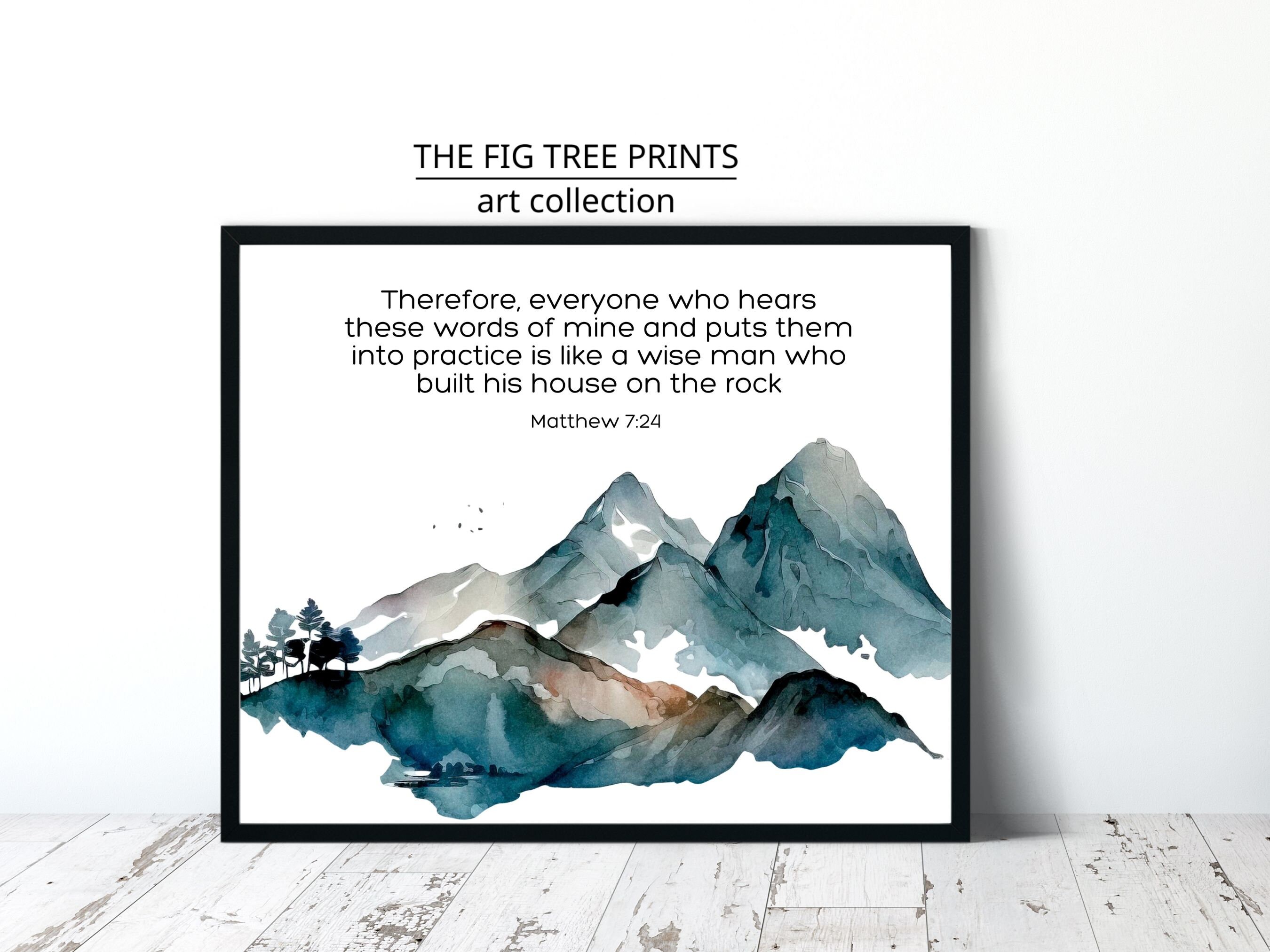 Bible Verse Nature Wall Art Christian Watercolor Mountain Home Decor ...