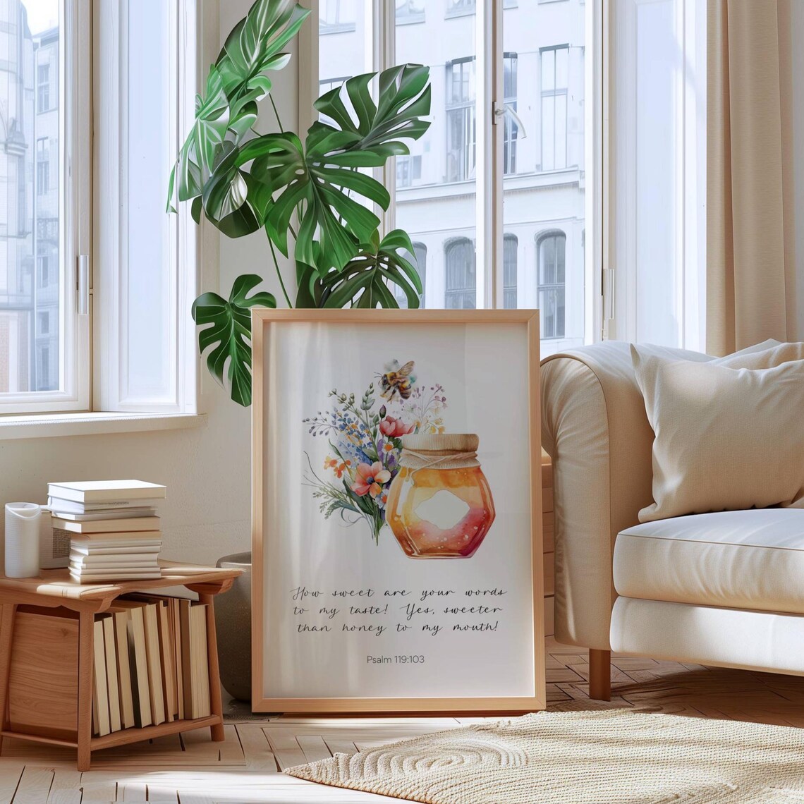 Honey Bee Bible Verse Poster Nature Honeybee Floral Wall Art Bumble Bee ...