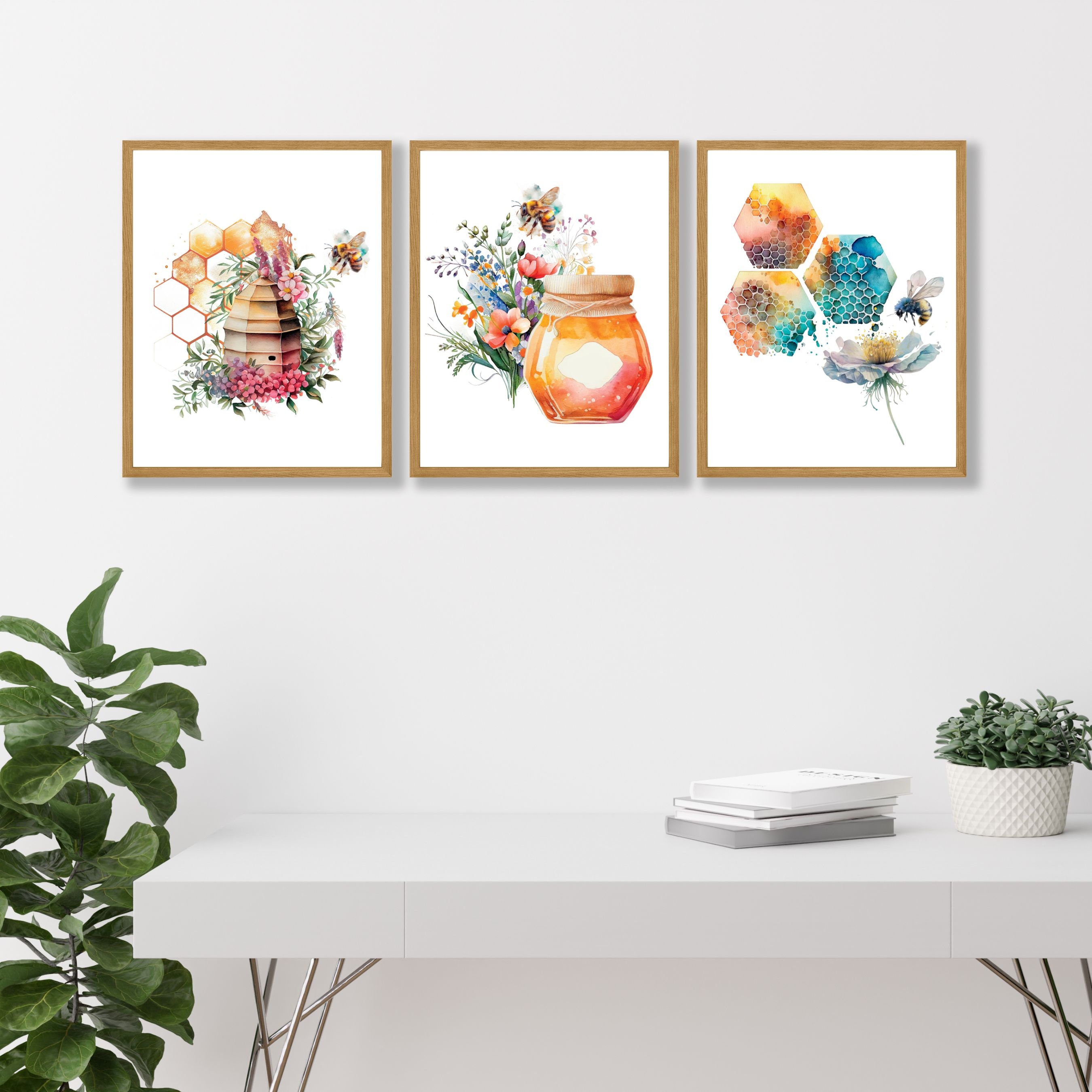 Honey Bee Wall Art Bundle Bumble Bee Home Decor Honeycomb Nature Living ...