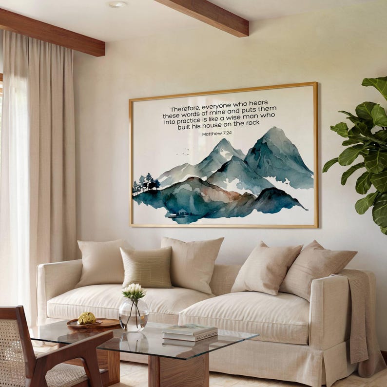 Bible Verse Nature Wall Art Christian Watercolor Mountain Home Decor ...