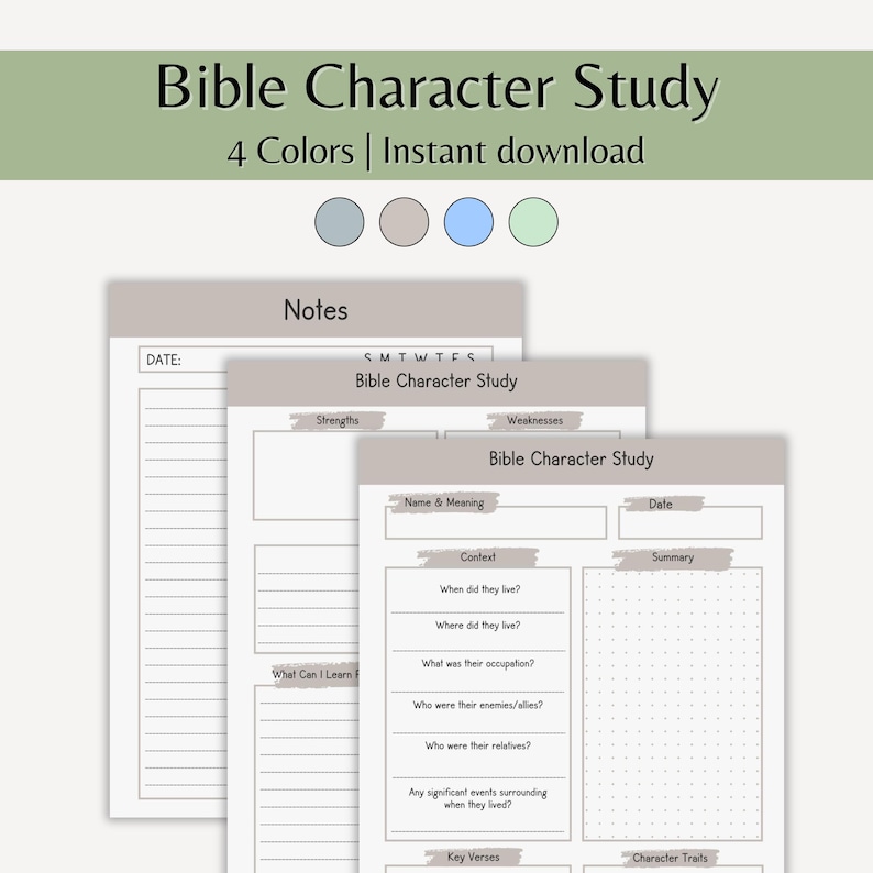Character Bible Study Printable Template Small Group Christian ...