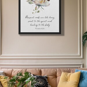 Proverbs 16:24 Honey Bee Scripture Decor Watercolor Floral Bee Print ...