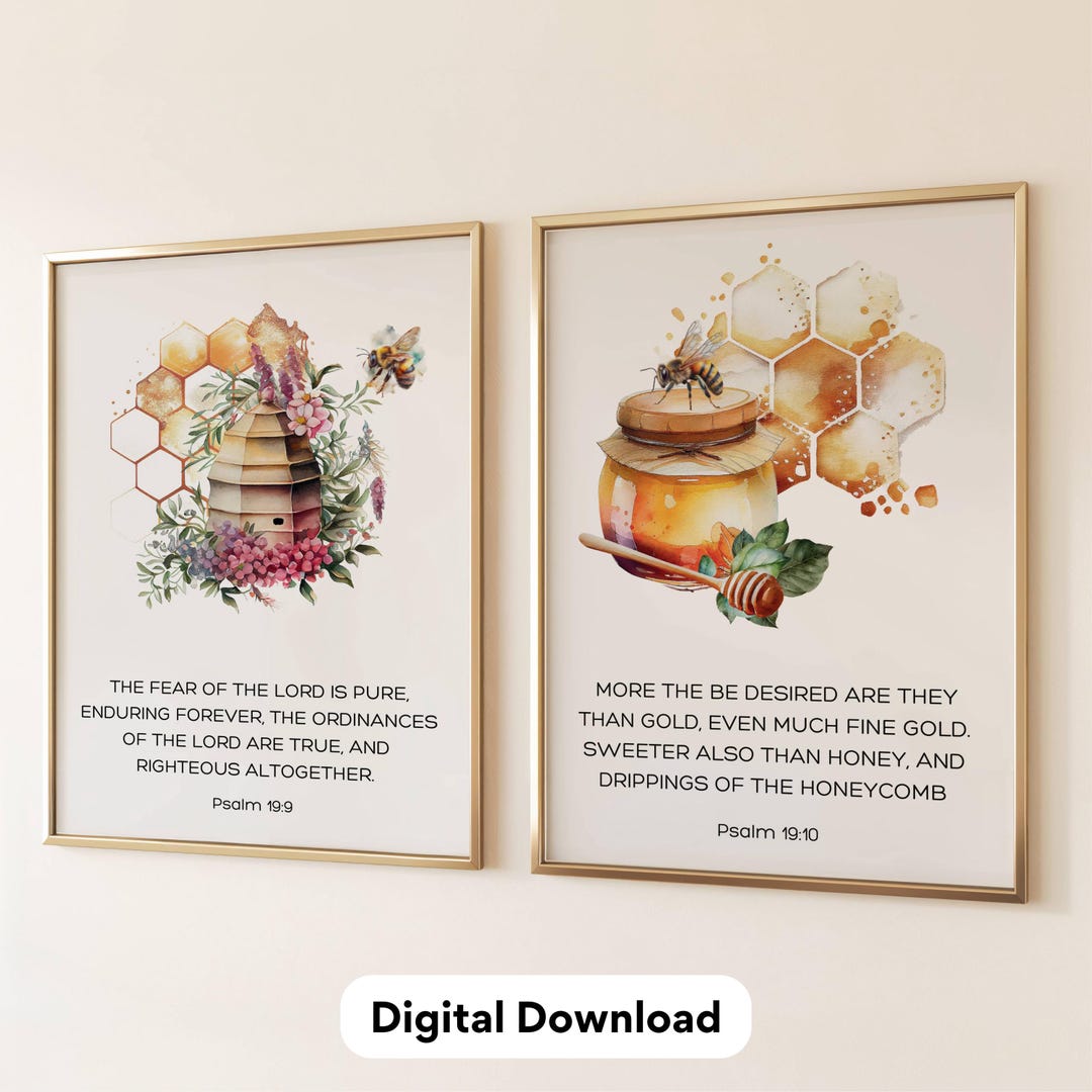Set of 2 Beehive Wall Decor Bible Verse Honey Bee Wall Art Christian ...