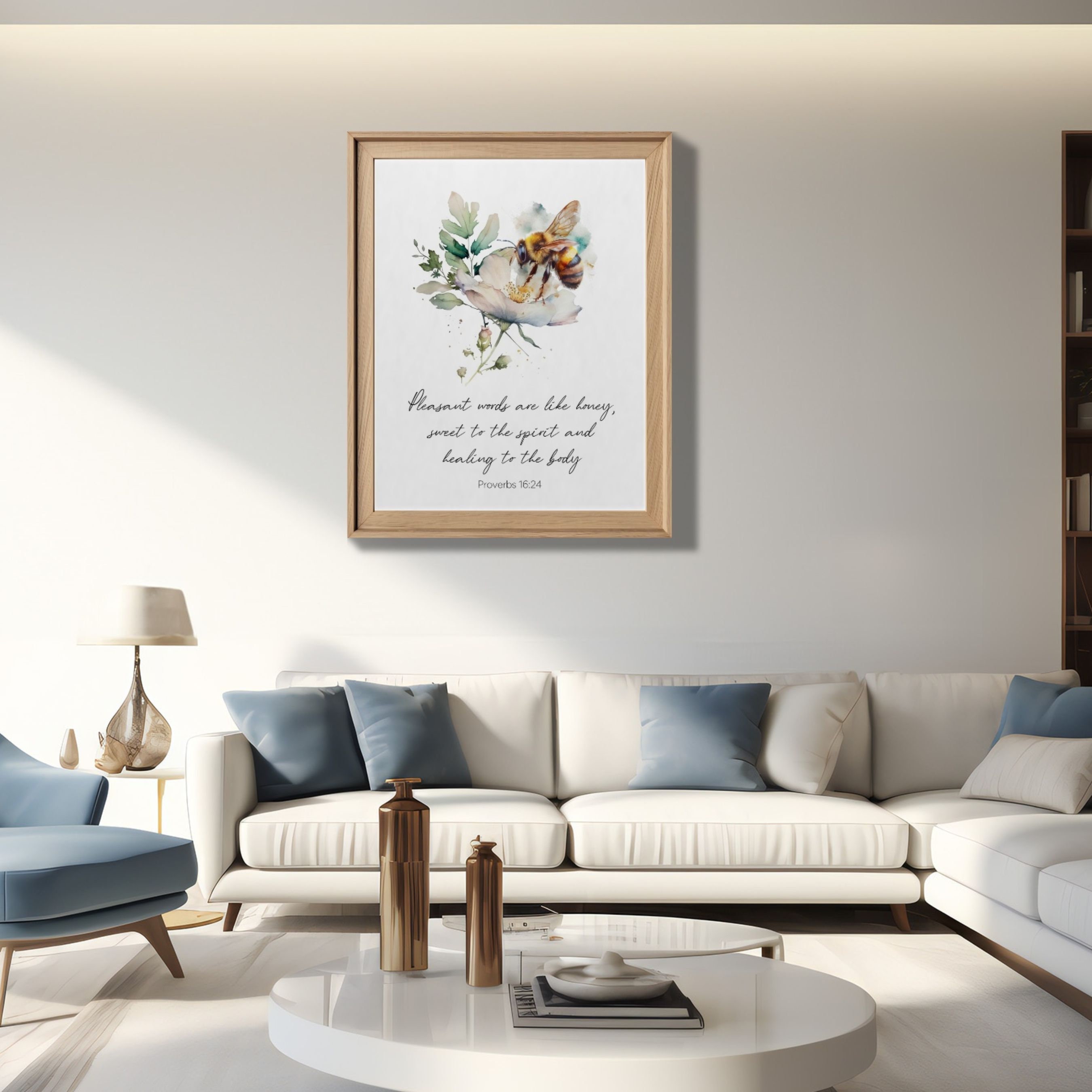 Honey Bee Poster Christian Wall Art Bible Verse Bumble Bee Floral ...
