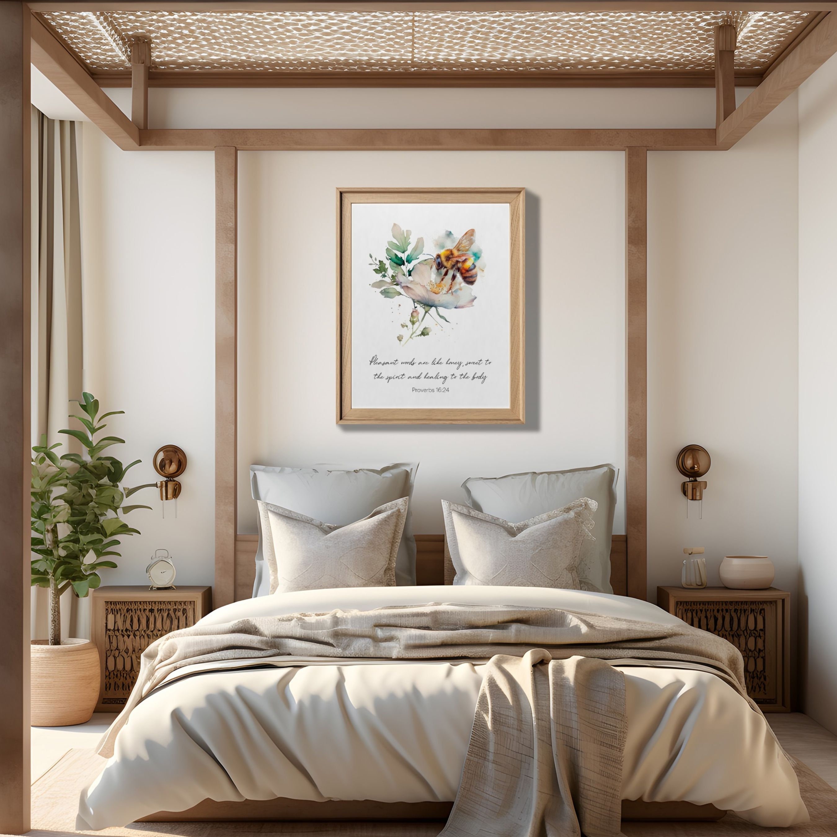 Honey Bee Poster Christian Wall Art Bible Verse Bumble Bee Floral ...