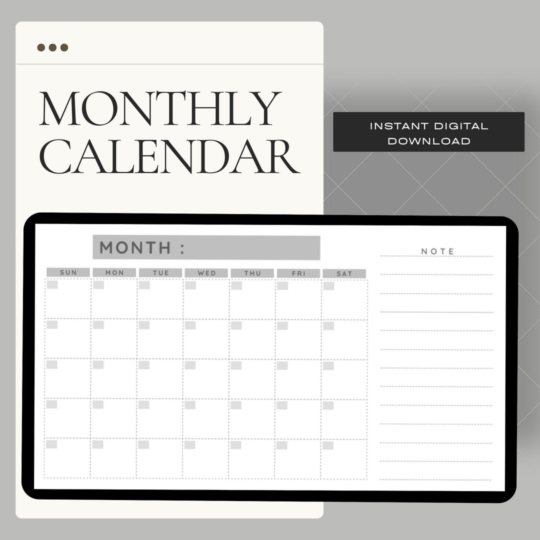 Printable Blank Monthly Calendar: 8.5 X 11, Canva Template (PNG, PDF ...