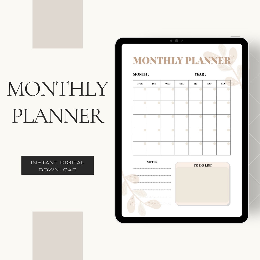 Simple Monthly Planner PNG and PDF Canva Template Link 8.5 X 11 Inches ...