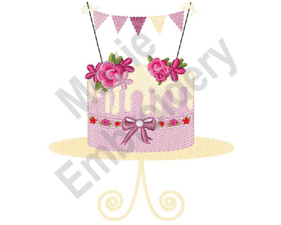 Purple Birthday Cake Machine Embroidery Design, Floral Cake Embroidery ...