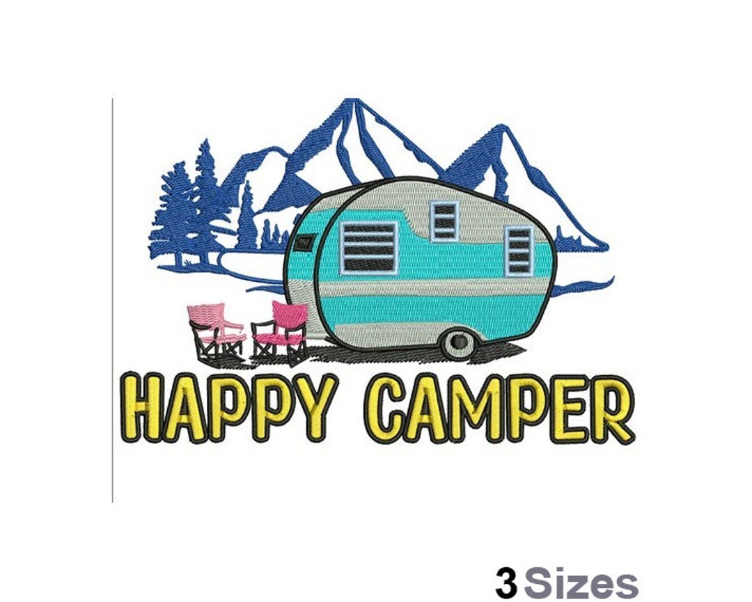 Happy Camper Scene - Machine Embroidery Design - 3 Sizes, Mountain ...