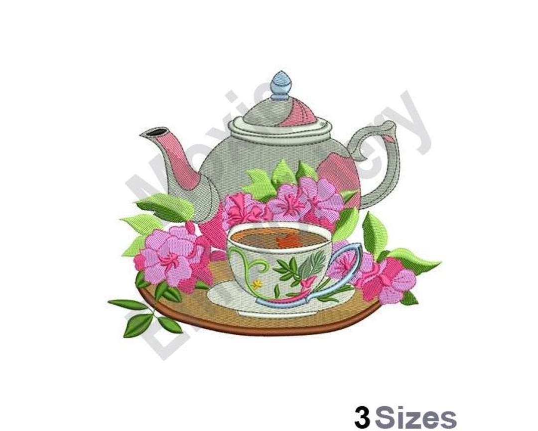 Teapot & Flowers - Machine Embroidery Design - 3 Sizes, Ceramic Tea Pot ...
