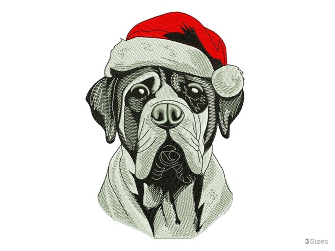 Christmas Mastiff - Machine Embroidery Design - 3 Sizes, Santa Mastiff ...