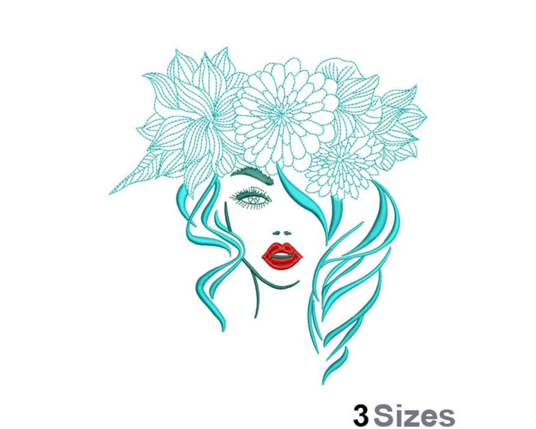 Flower Hair Lady - Machine Embroidery Design - 3 Sizes, Pretty Girl ...