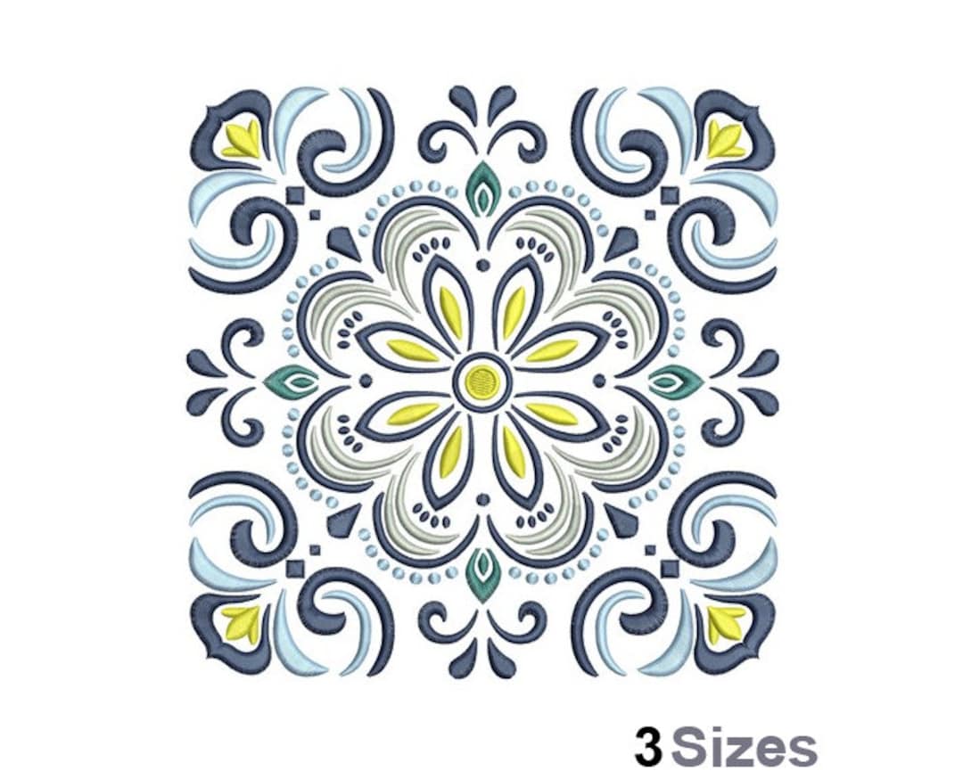 Flower Block - Machine Embroidery Design - 3 Sizes, Folk Art Decorated ...