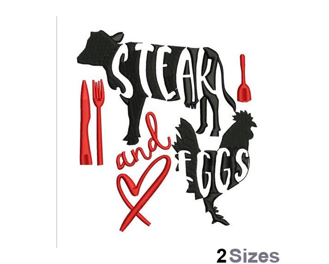 Steak and Eggs - Machine Embroidery Design - 2 Sizes, Cattle and ...