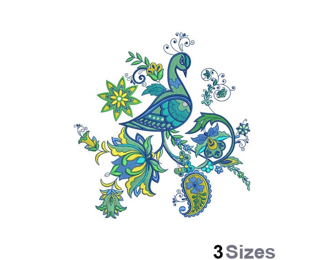 Floral Peacock - Machine Embroidery Design - 3 Sizes, Paisley Bird ...