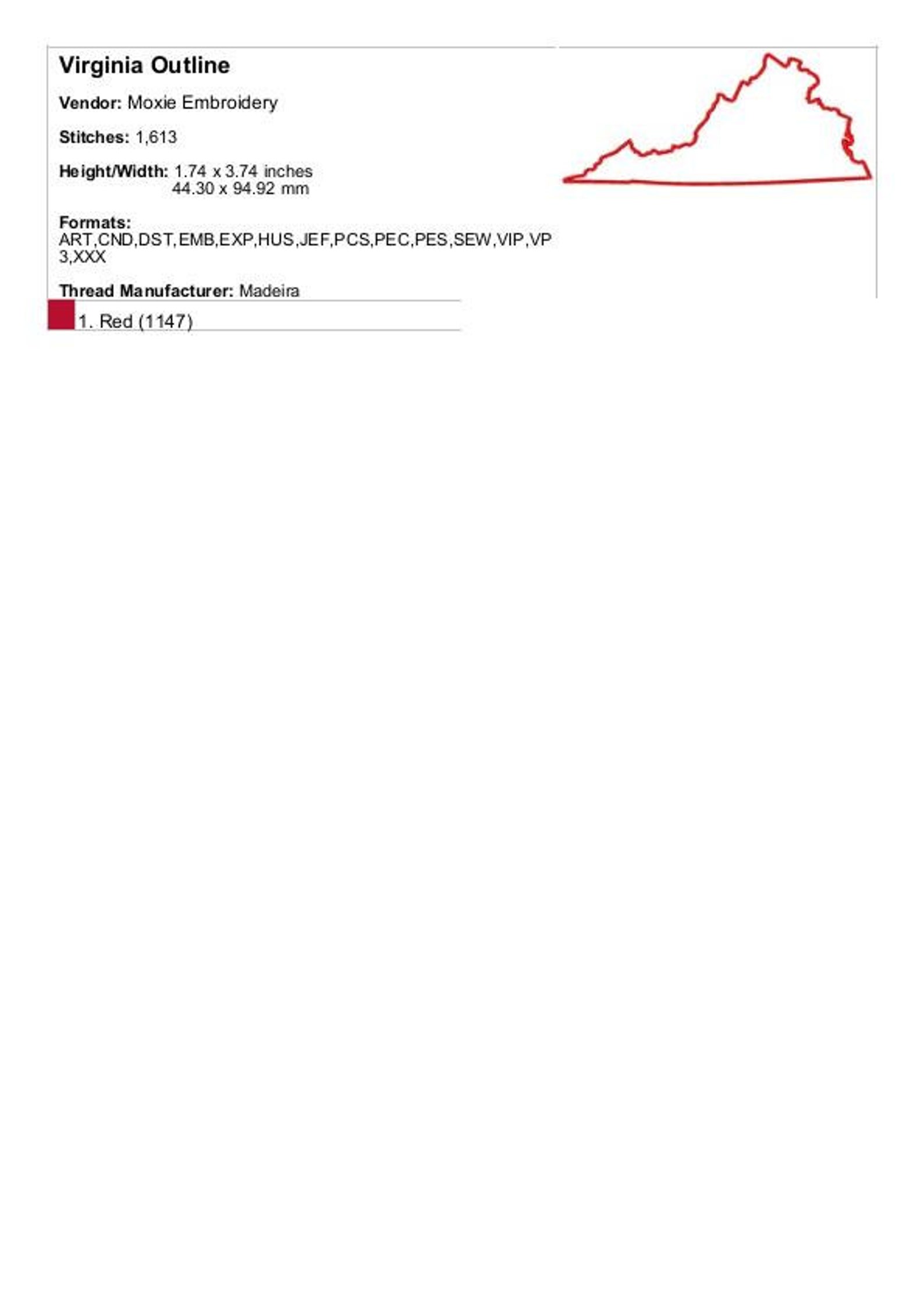 Virginia State Map Machine Embroidery Design Virginia State - Etsy