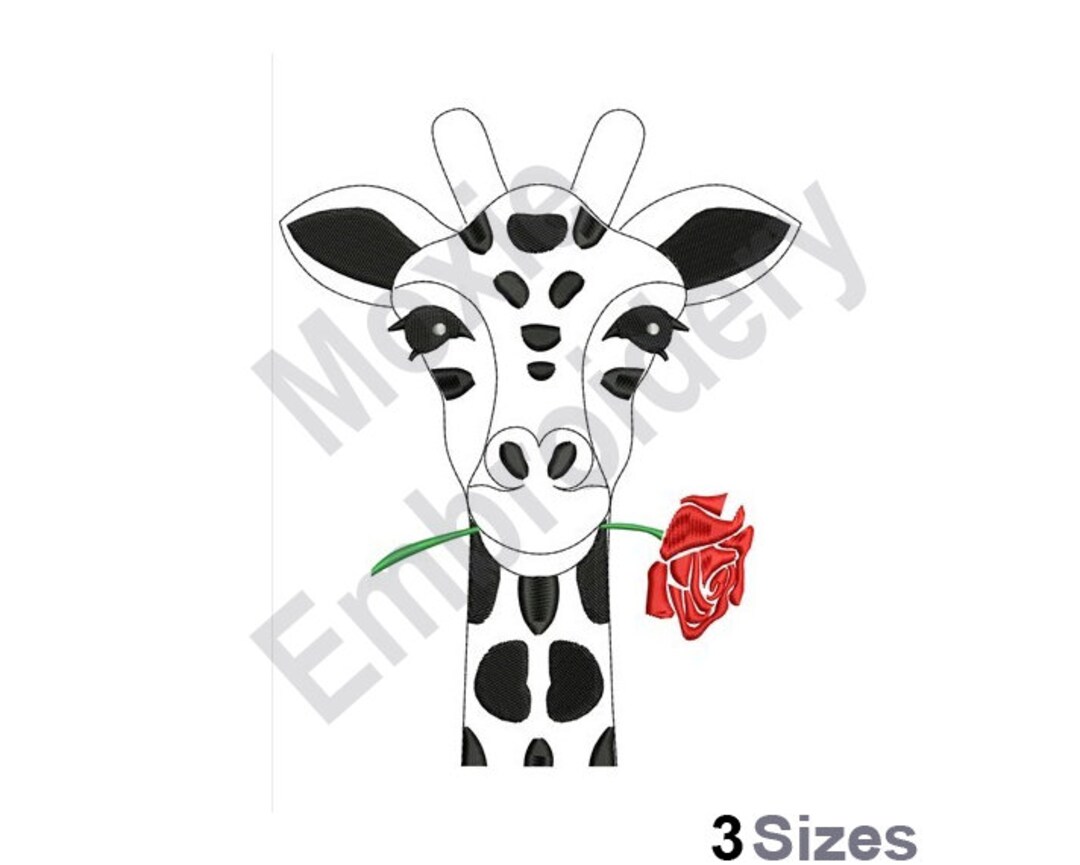 Giraffe Head & Rose - Machine Embroidery Design - 3 Sizes, Giraffe Love ...