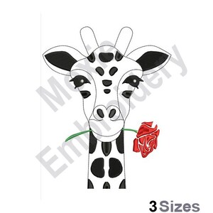 Giraffe Head & Rose - Machine Embroidery Design - 3 Sizes, Giraffe Love ...