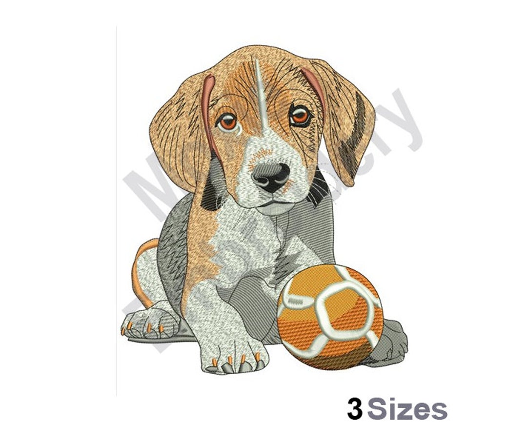 Beagle Puppy With Ball - Machine Embroidery Design - 3 Sizes, Playing ...