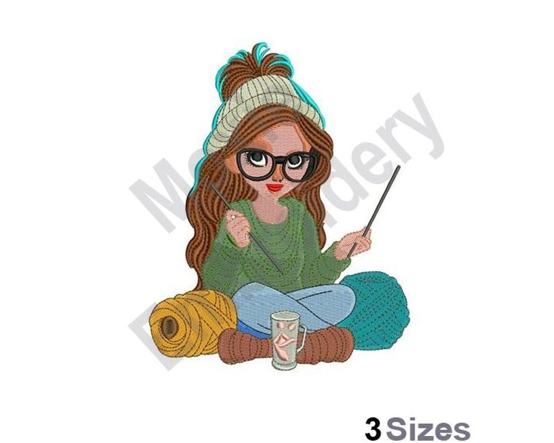 Lady Knitting - Machine Embroidery Design - 3 Sizes, Yarn and Knitting ...