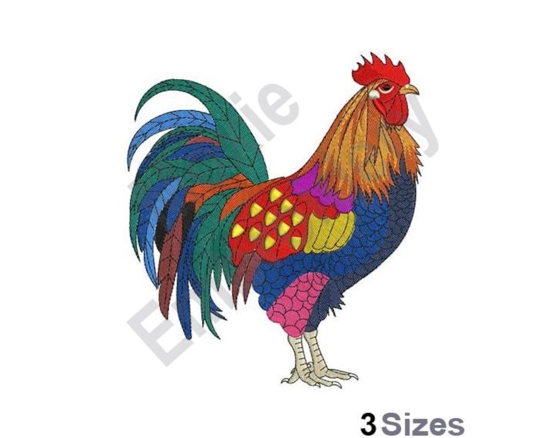 Colorful Rooster - Machine Embroidery Design - 3 Sizes, Kitchen Rooster ...