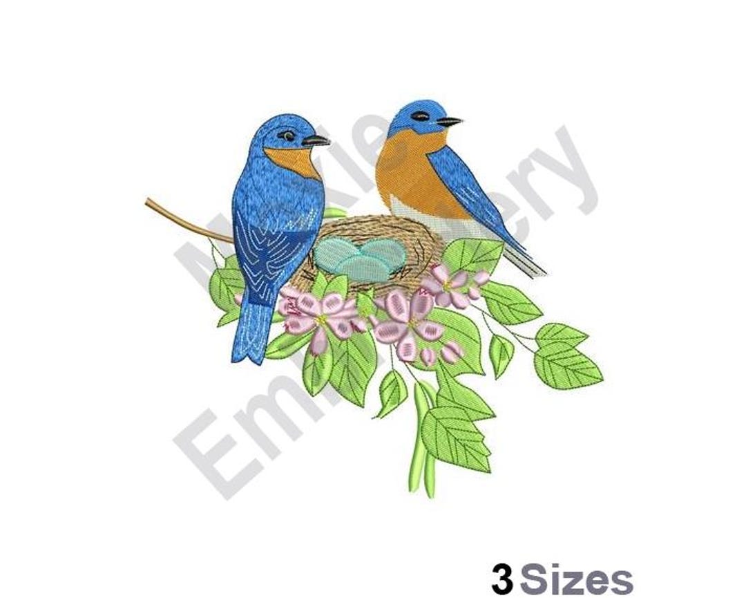 Blue Bird Nest - Machine Embroidery Design - 3 Sizes, Bluebirds ...