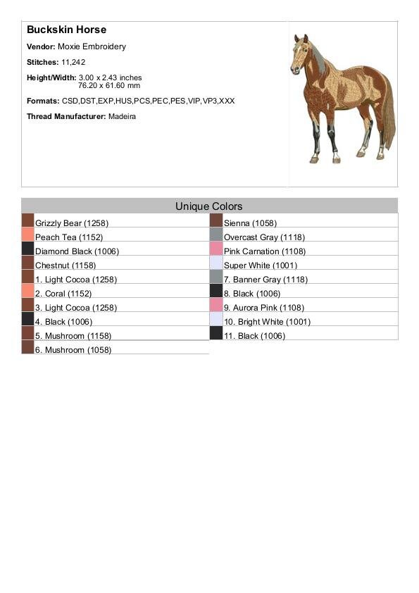 Buckskin Horse - Machine Embroidery Design - 3 Sizes, Horse Embroidery ...