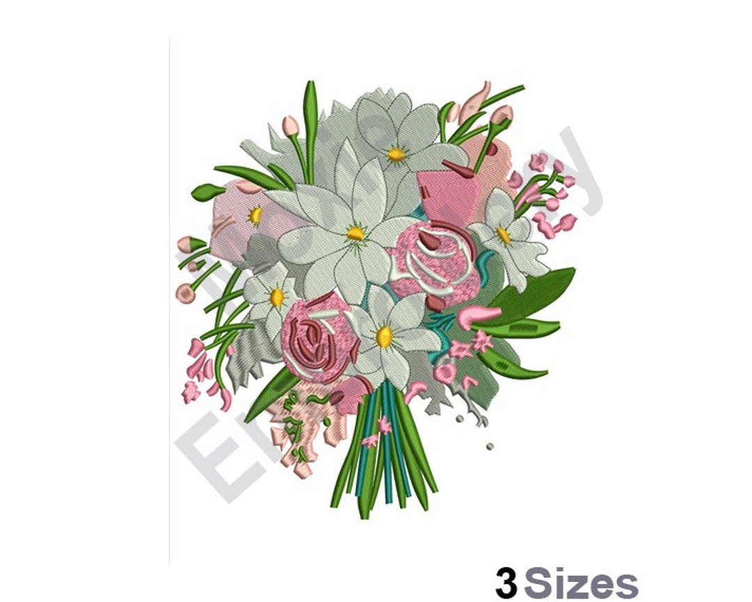 Wedding Bouquet - Machine Embroidery Design - 3 Sizes, Wedding Flowers ...