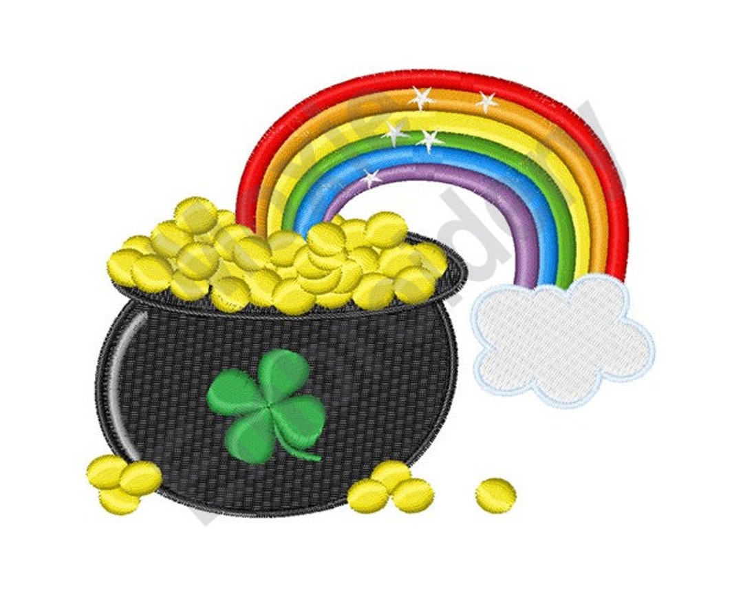Pot of Gold Machine Embroidery Design, Leprechaun's Pot Embroidery ...