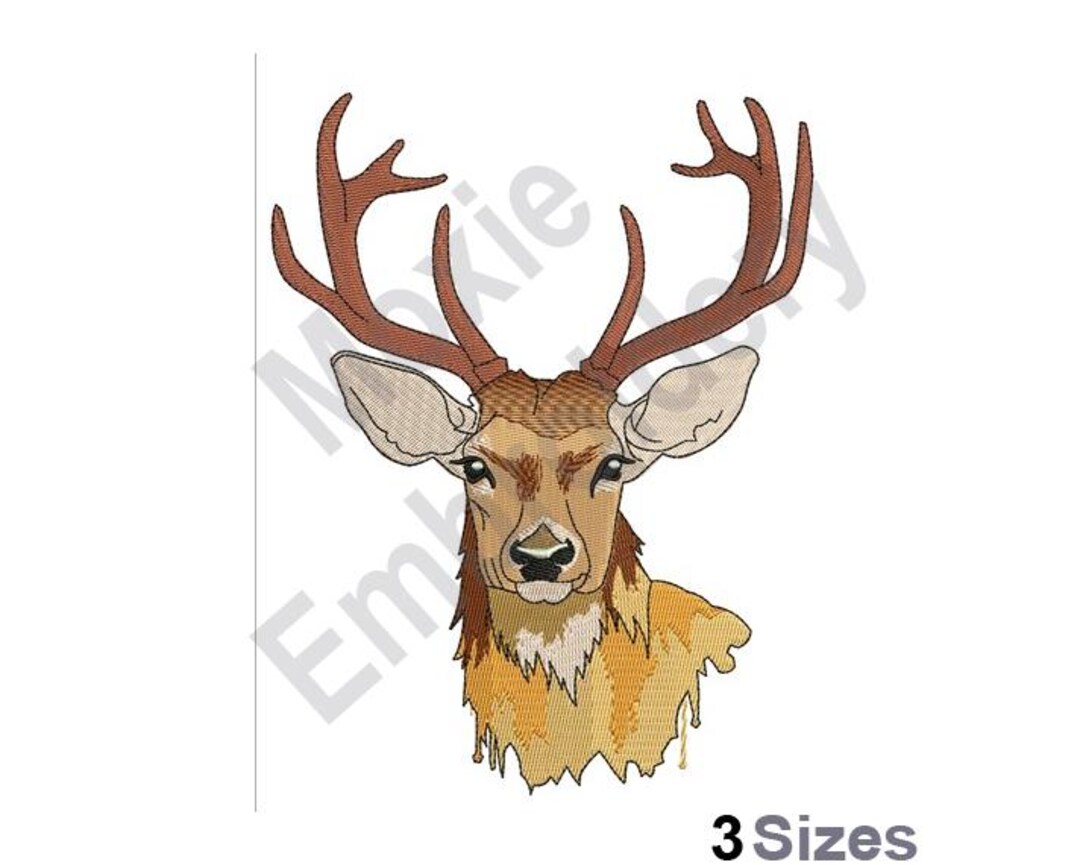 Stag Head - Machine Embroidery Design - 3 Sizes, Deer With Antlers ...